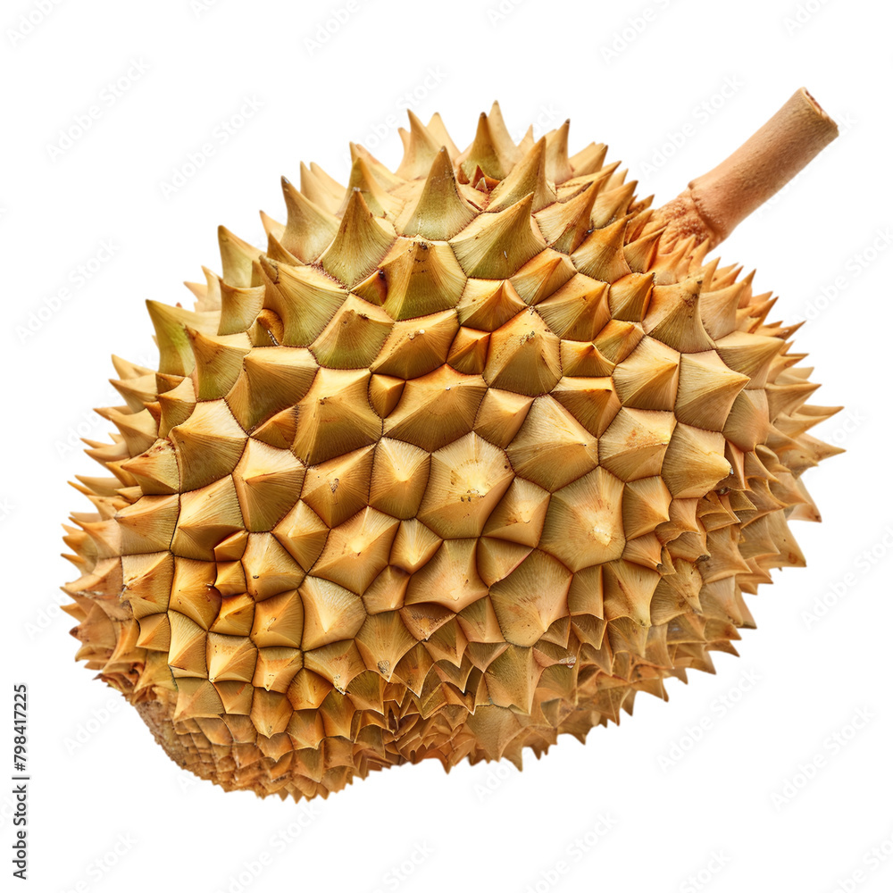 A whole durian fruit with its spiky shell, captured in ultra HD ...