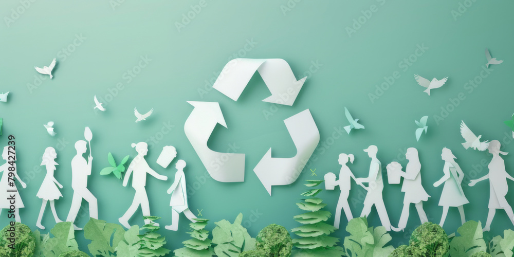 Recycle Symbol, many people doing activities, enjoy their life in a ...