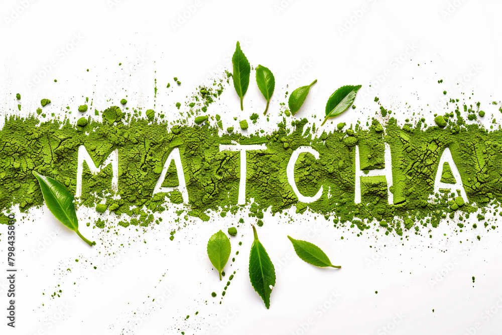 Word MATCHA is written in green matcha powder Stock Photo | Adobe Stock