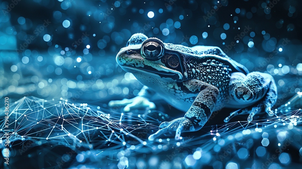 Big data visualization. A digital frog in flow information. Information ...