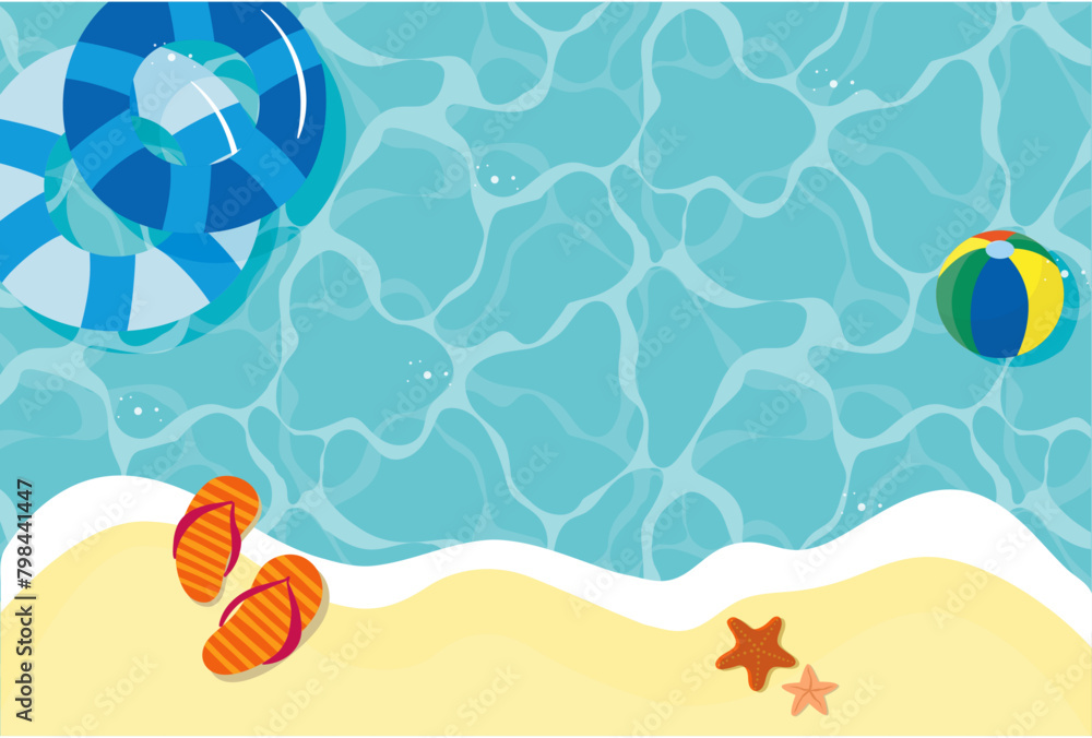 Hello Summer water surface background vector. Blue sea hand drawn ...