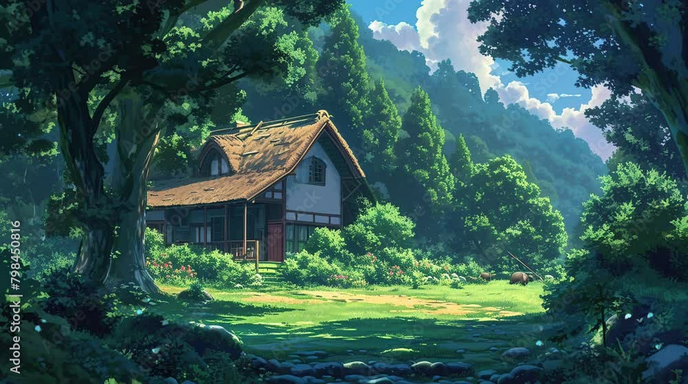 Enchanted Refuge: A rustic wooden cabin nestles within the heart of the ...