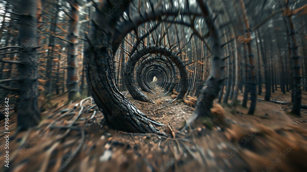 Fusion of Surrealism and Gestalt principles in a forest scene, shot ...