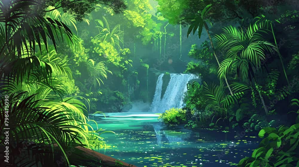 Cascade of Dreams: A majestic waterfall cascades into a crystalline ...