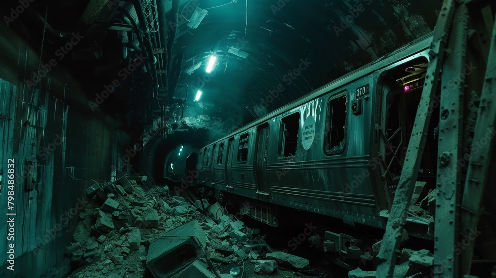 Subway tunnel collapse: Trains derailed, emergency lights flickering ...