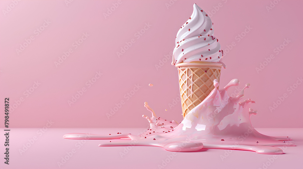 melting ice cream on the floor, pastel pink background, hyper realistic ...