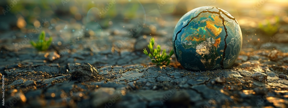 A cracked and deflated planet Earth, highlighting the fragility of our ...