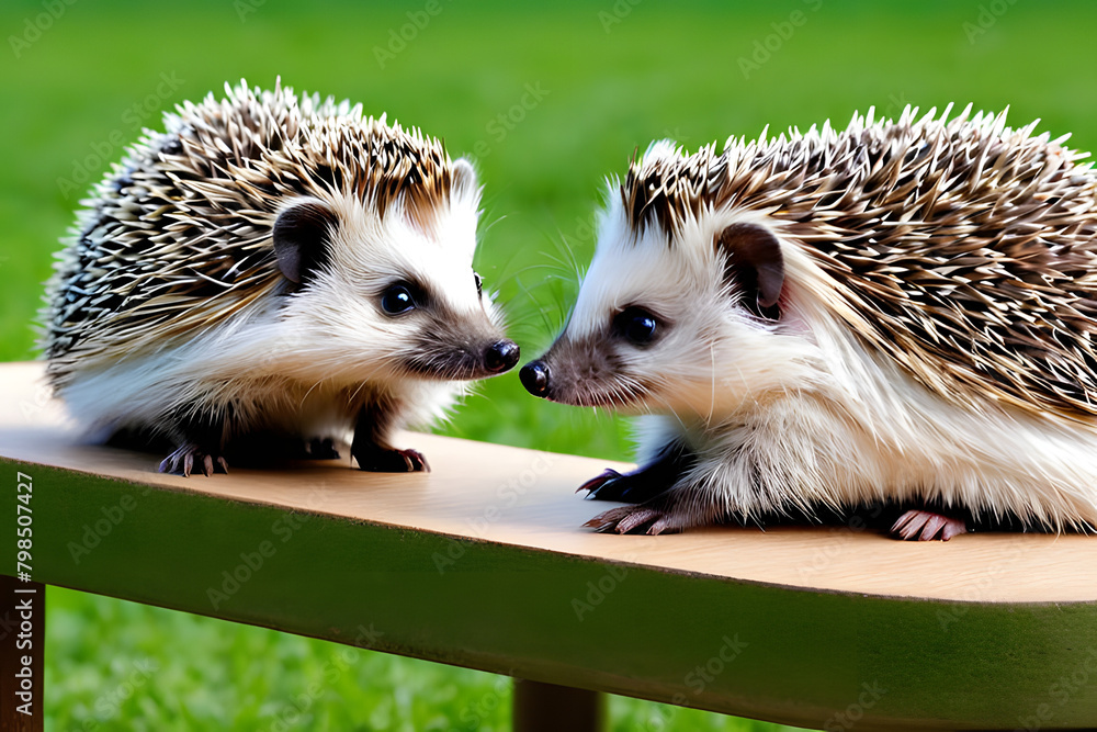Hedgehogs playing and learning together in kindergarten, various ...
