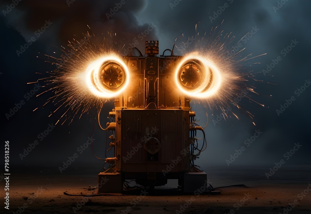 Electrical transformer exploding with sparks and smoke, generative AI ...