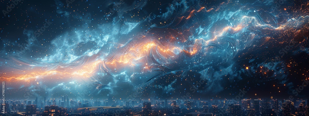 Big Data Storm: 3D Wireframes and Digital Rain Over a Tech City ...