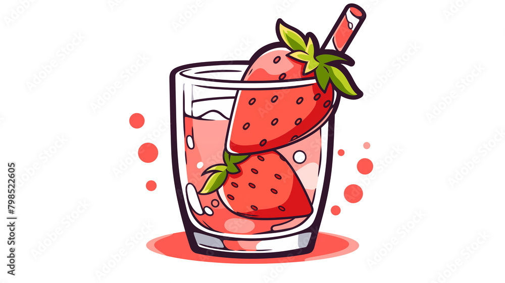 Hand drawn cartoon illustration of a cup of cute strawberry juice Stock ...