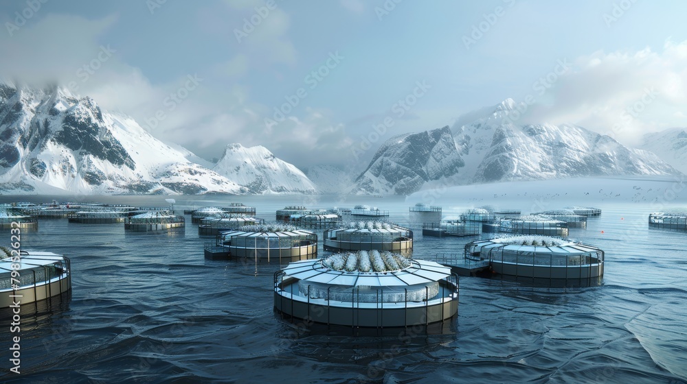 Shellfish Nursery: Advanced Aquaculture Farm Floating on Ocean Surface ...