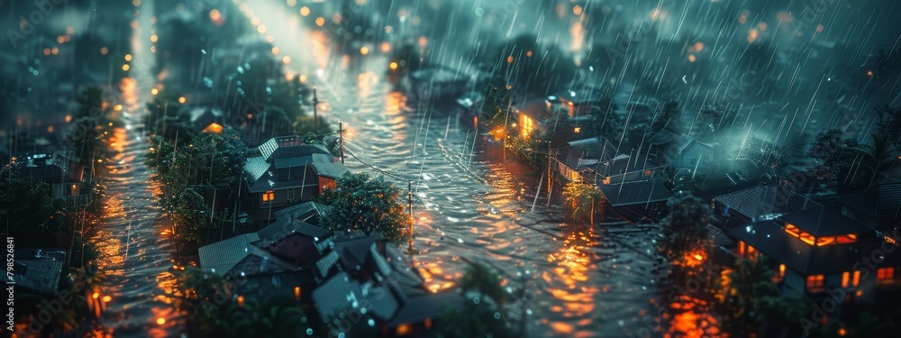 Severe Flood in Urban Landscape: AI Evacuation Routes Flood Defenses ...