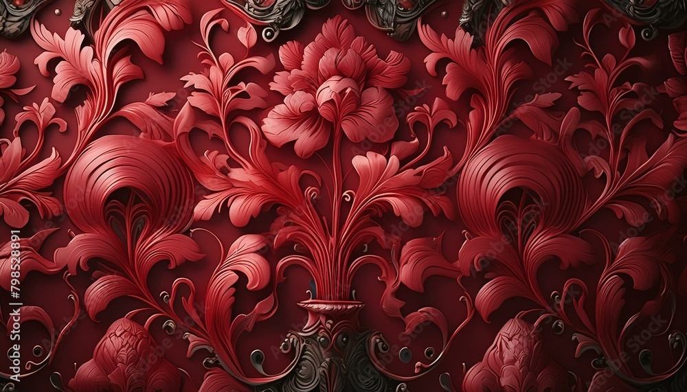 "Timeless Charm: Red Flock Wallpaper with White Background"pattern ...