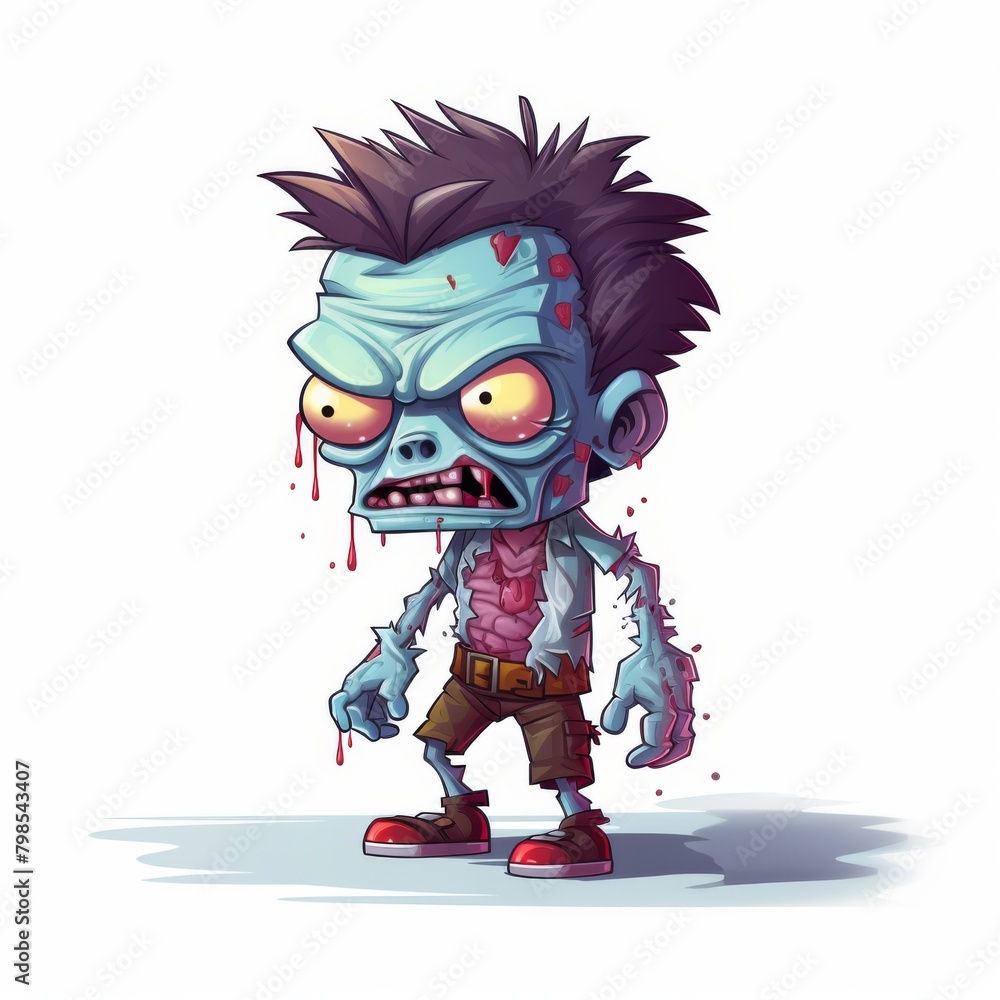 2D character design zombie, cartoon game, full body, single object,2d ...