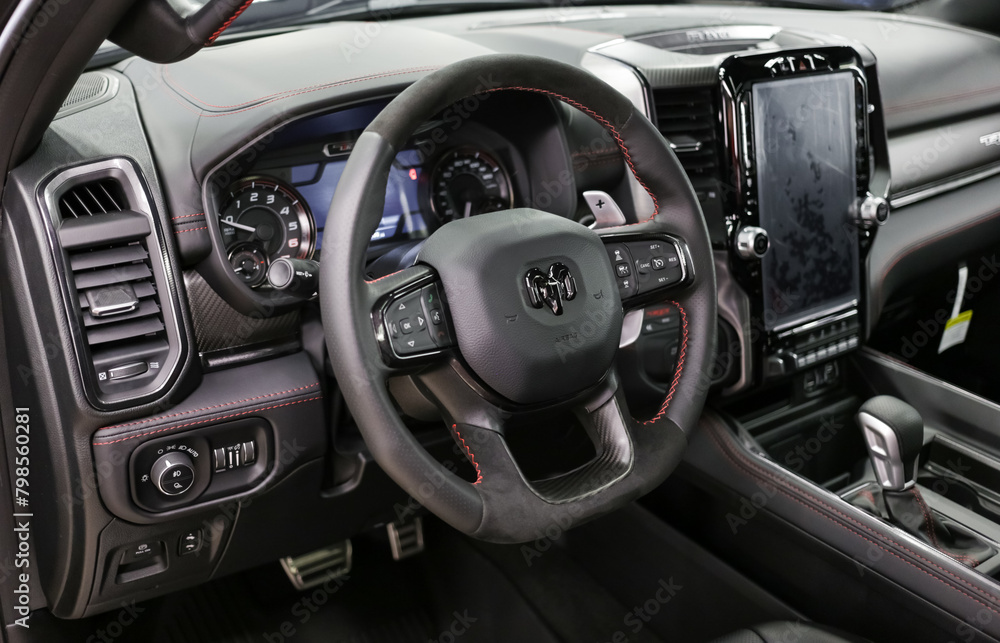 Dodge Ram Trx, car Interior - steering wheel, shift lever and dashboard ...