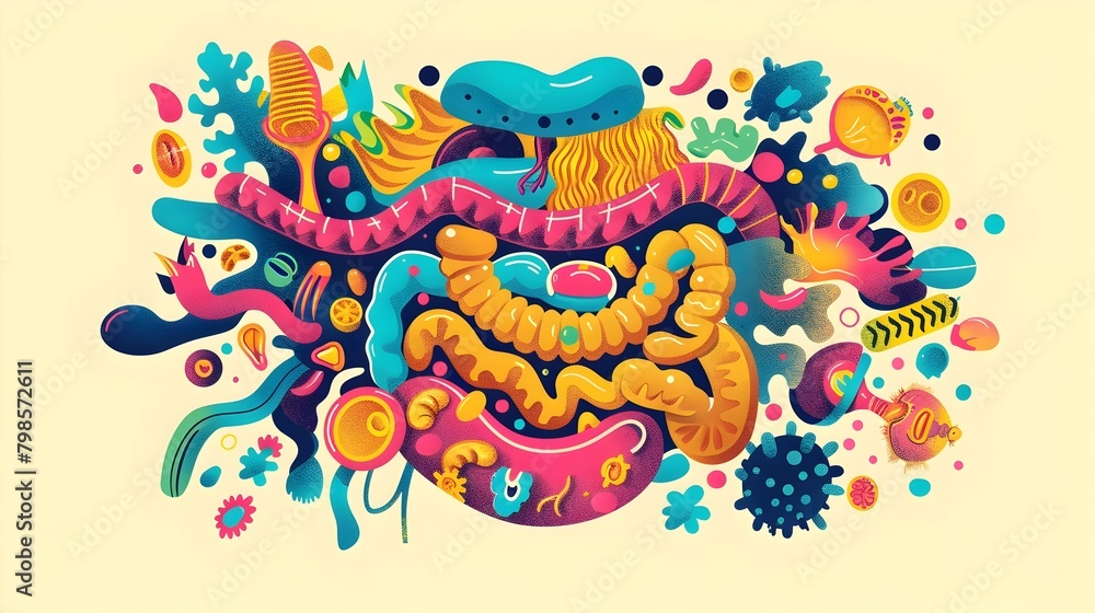 Detailed of the human digestive system featuring the stomach intestines ...