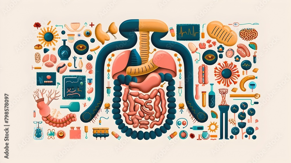 Whimsical of the Detailed Human Digestive System with Stomach and ...