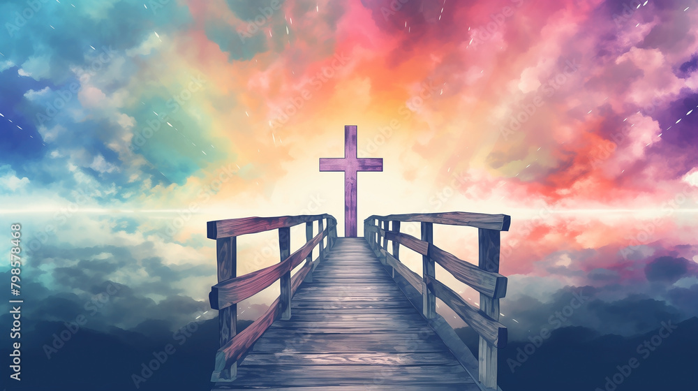 Against the holy backdrop of sky, the silhouette of cross serves as a ...