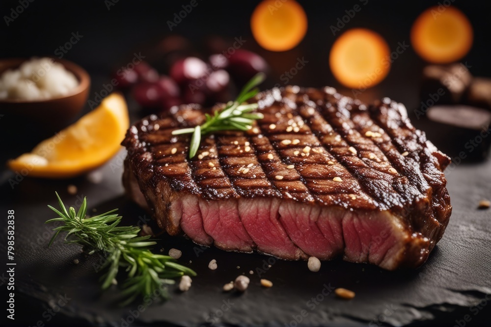 'barbecue aged wagyu rib eye steak close slate roast beef charcoal ...