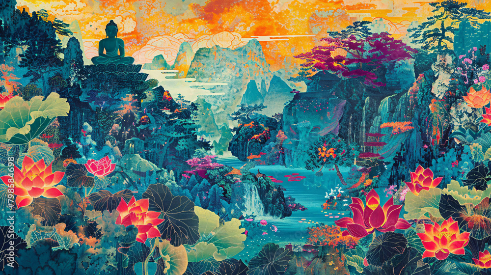 Serene Pure Land of Amitabha Buddha - Captivating Thangka Wallpaper for ...