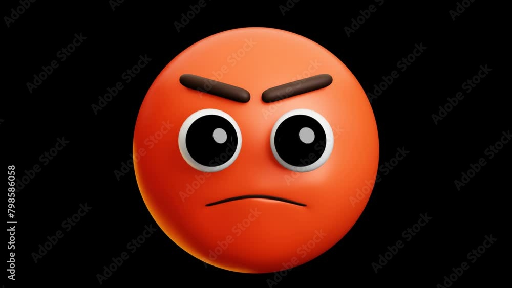 Red angry face emoji, 3d emoticon animation, Alpha channel, Transparent ...
