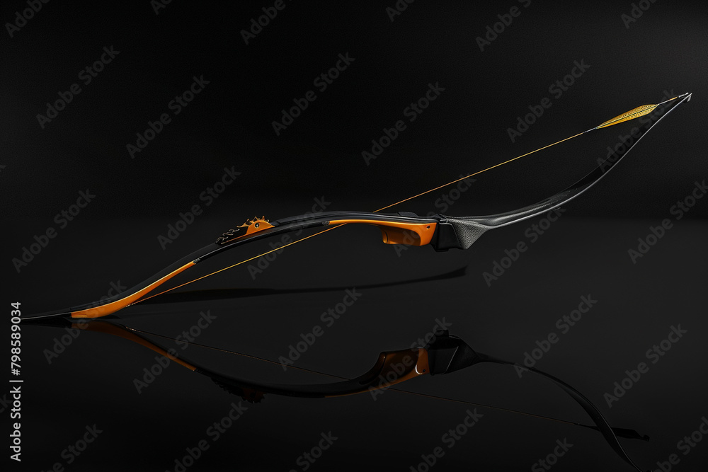 A sleek recurve bow, its limbs bending gracefully under tension. Stock ...