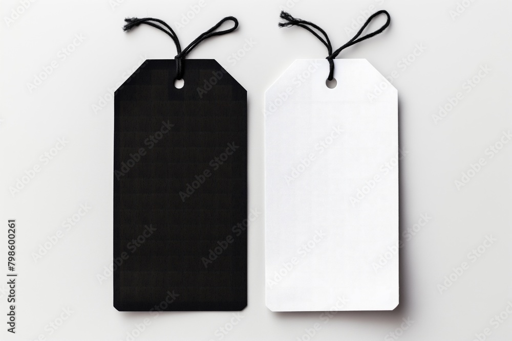 black and white blank paper hang tags template mockup Stock Photo ...