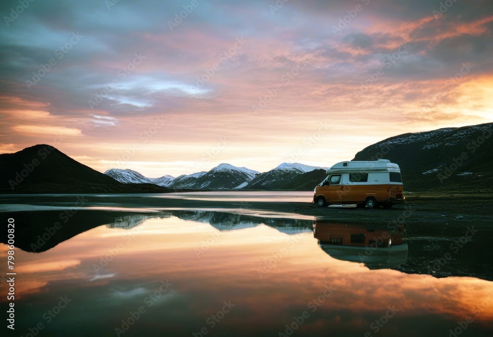 'car van sunset road camper beach rv ocean norway trip caravan ...