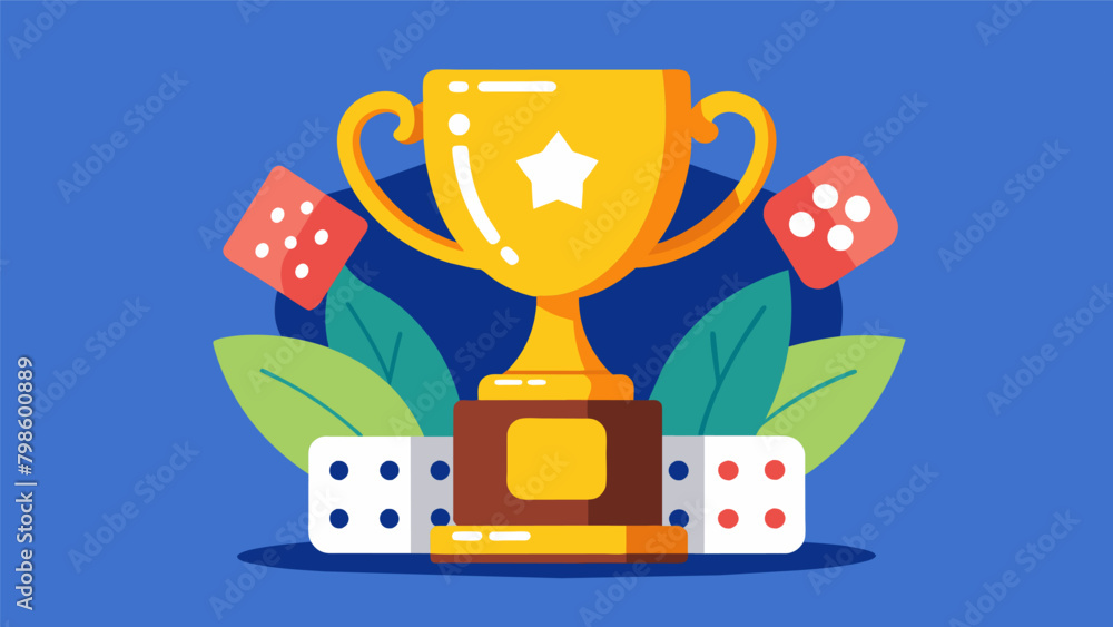 A handcrafted game piece trophy complete with a miniature dice and ...