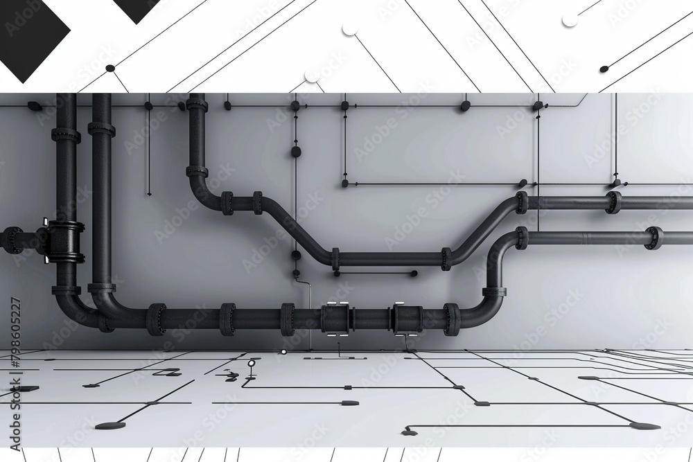 Abstract communication concept with vertical pipes and pipe connections ...
