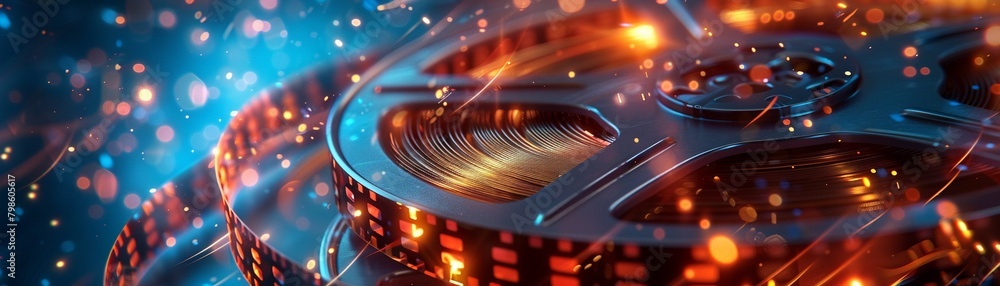 An artistic depiction of a movie reel with film, evoking the concept of ...