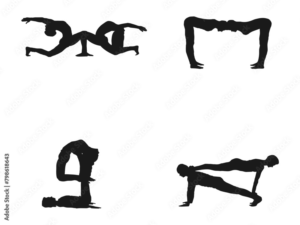 paired yoga silhouettes Icon Silhouette Illustration. Couple Vector ...