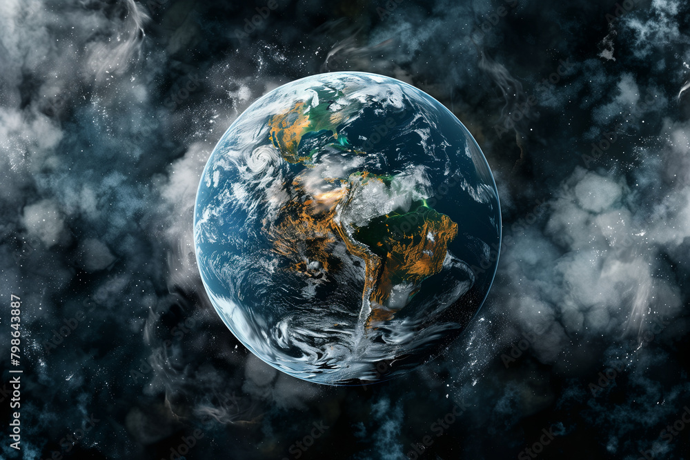 A digital illustration of Earth with visible distress signs like cracks ...