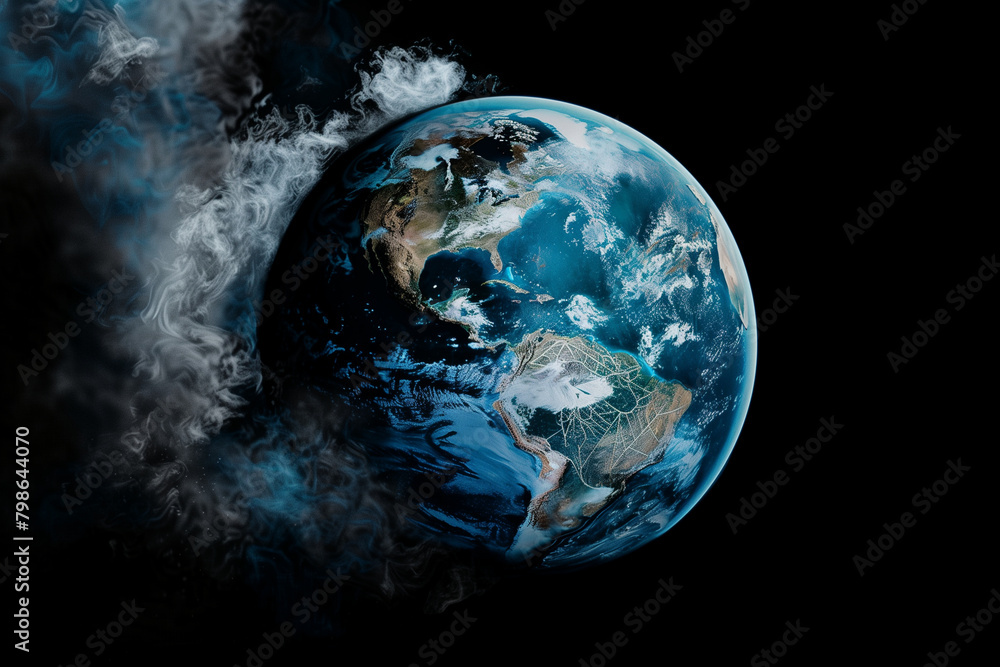 A digital illustration of Earth with visible distress signs like cracks ...