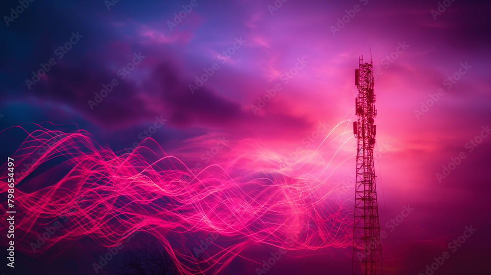 Telecommunication tower with 4G, 5G transmitters. Cellular base station ...