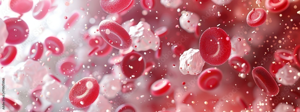 A detailed background featuring a human blood smear with red blood ...