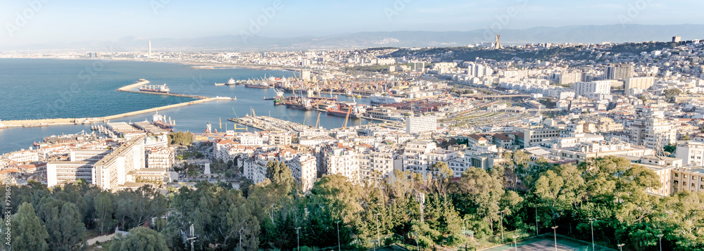 Algiers sea bay and pier port, aerial view on the capital city ...