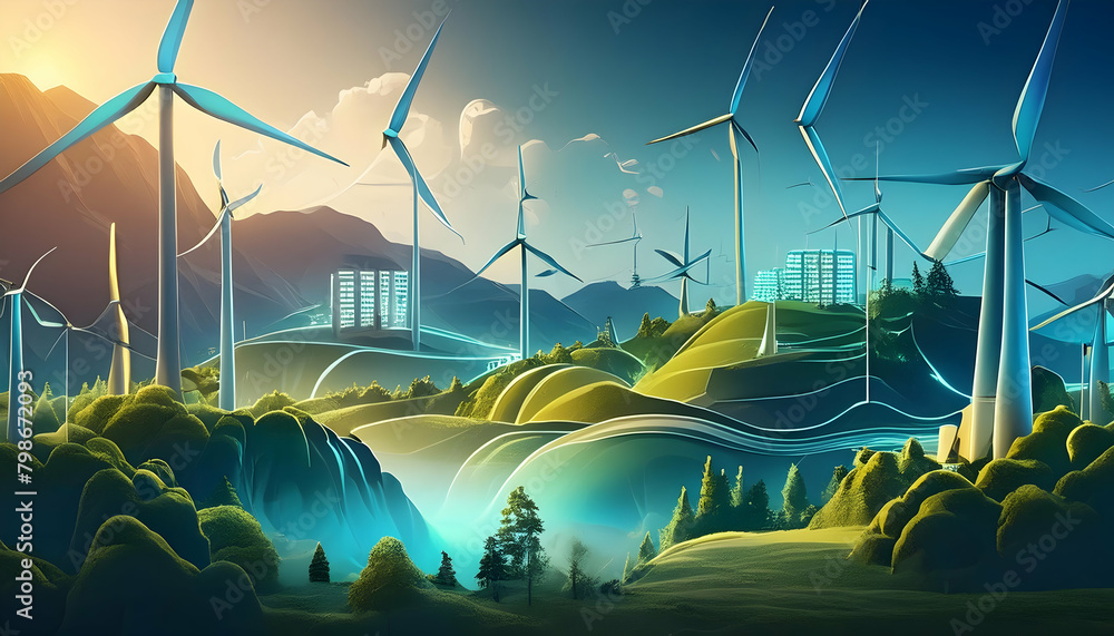 Wind turbine, Wind power, Solar, Solar system, field, Environmental ...