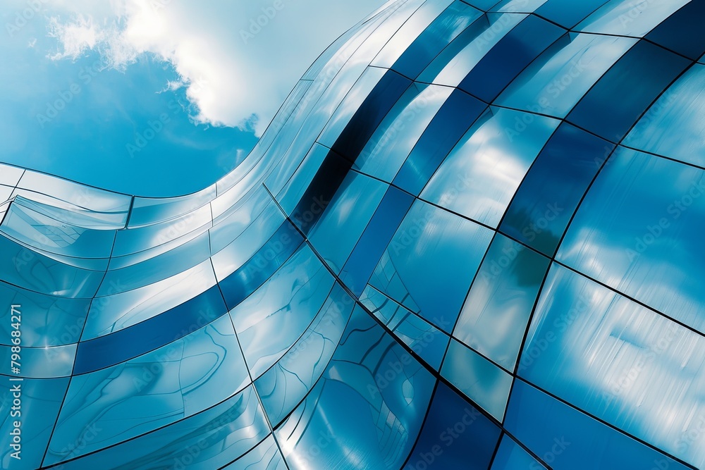 Wave-Like Blue Metallic Facade Design with Sky-Inspired Patterns Stock ...