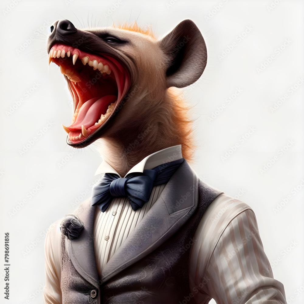 Creative animal concept. mocking hyena character laughing with mouth ...