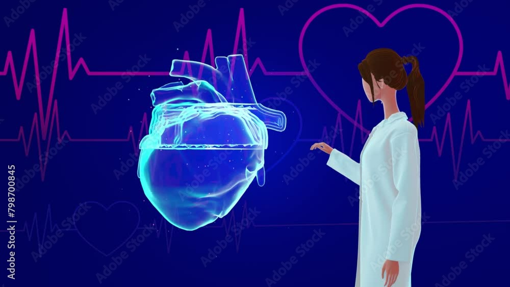 Female doctor representing human heart, Concept animation with ...