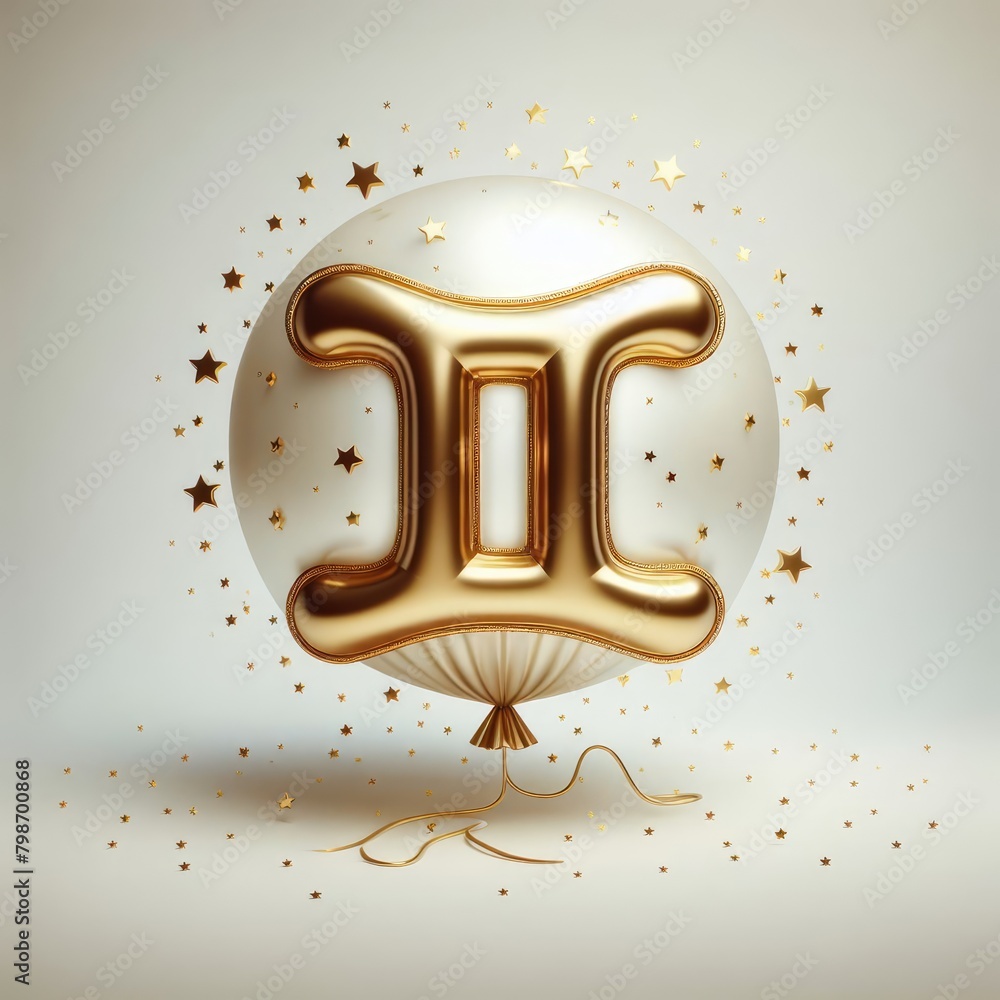 Golden Gemini zodiac sign, 3D golden zodiac sign in the form of a ...