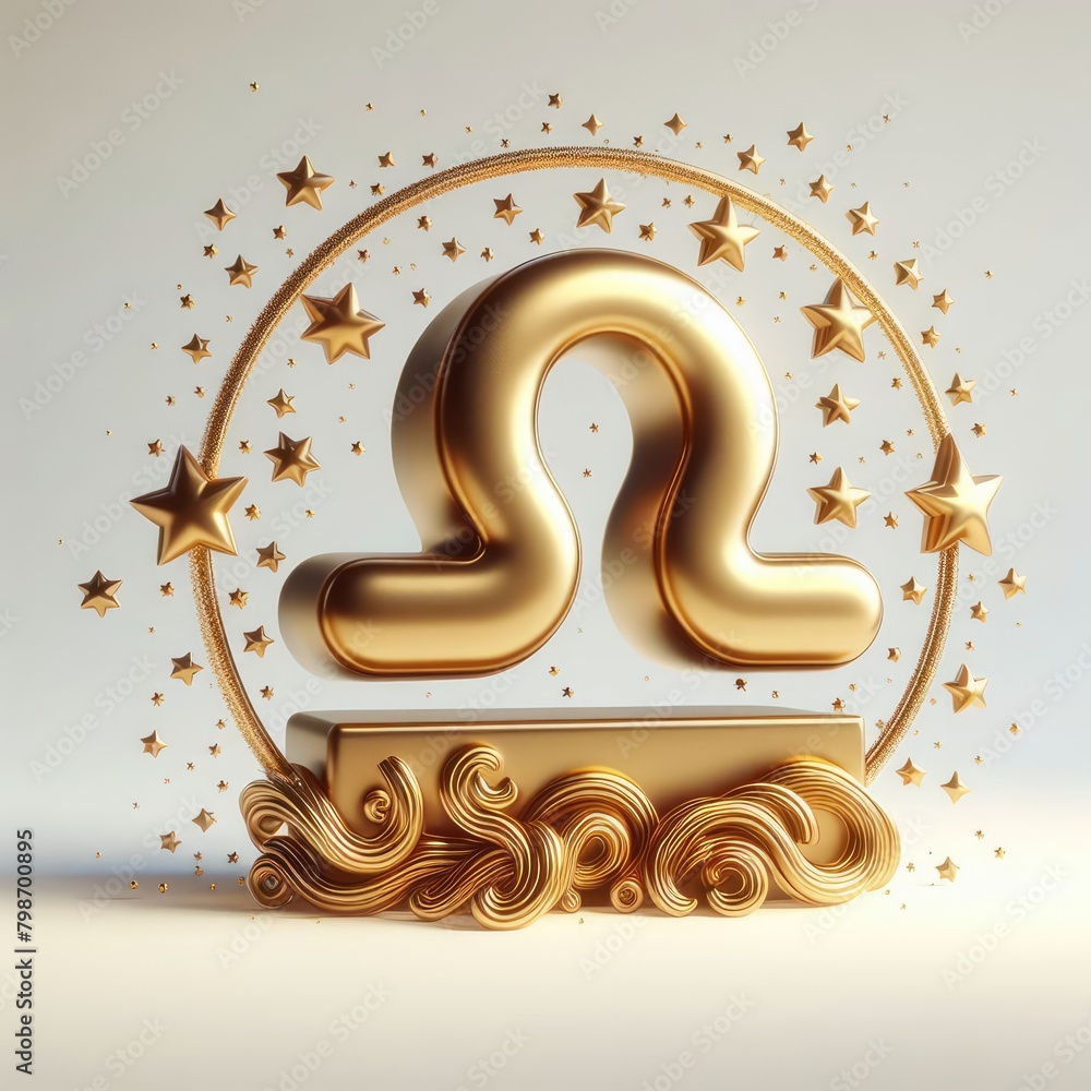 Golden Libra zodiac sign, 3D golden zodiac sign in the form of a ...