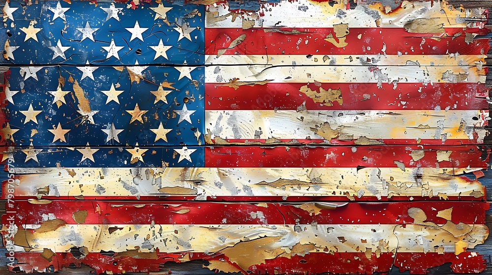 A patriotic puzzle depicting the USA flag, made from individual pieces ...