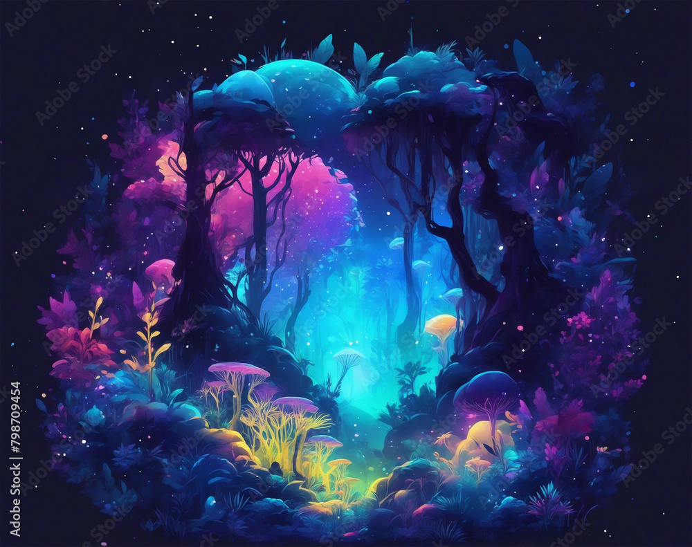 A deep forest landscape at night glowing plants, Avatar pandora forest ...