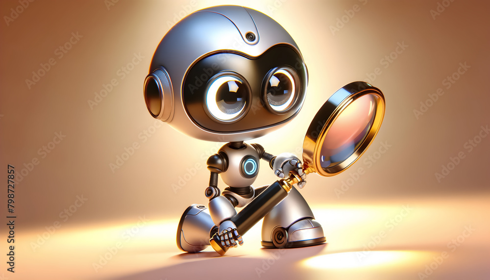 Investigative Robot with Magnifying Glass: 3D Image, 3D Cartoon Robot ...