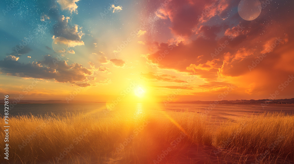 Summer Solstice Sunrise and Sunset Glow over Fields, Sun Equinox And ...