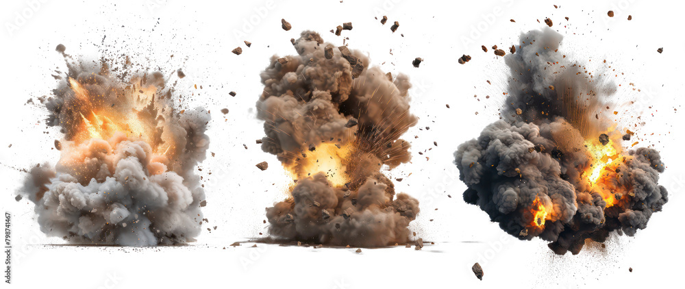 Set of smoke and explosion effect cut out, illustration of a burning ...