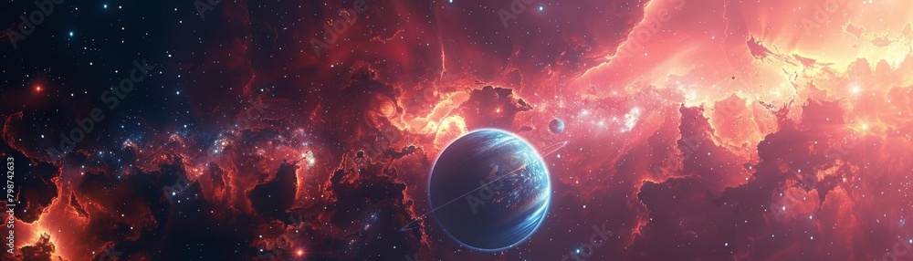 Deep space themed wallpaper illustration featuring a galaxy, planets ...